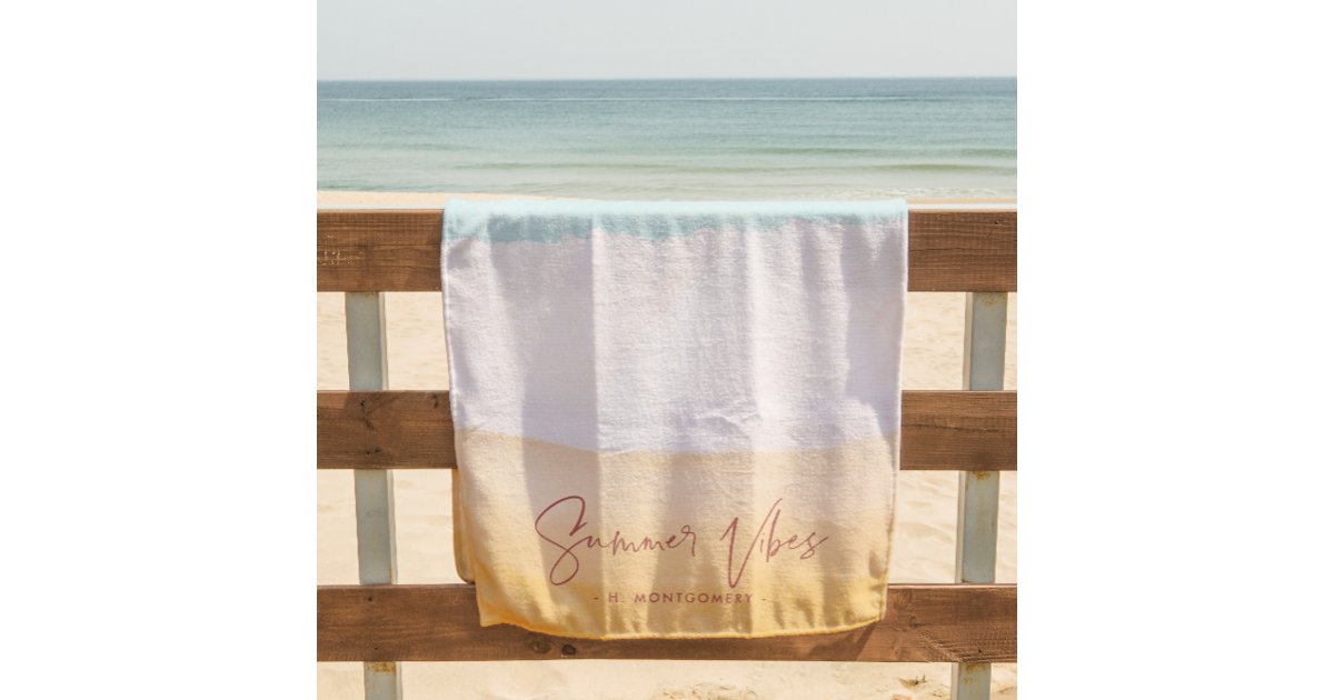 Summer Vibes | Ombre Beach Sun & Sand Monogram Beach Towel | Zazzle