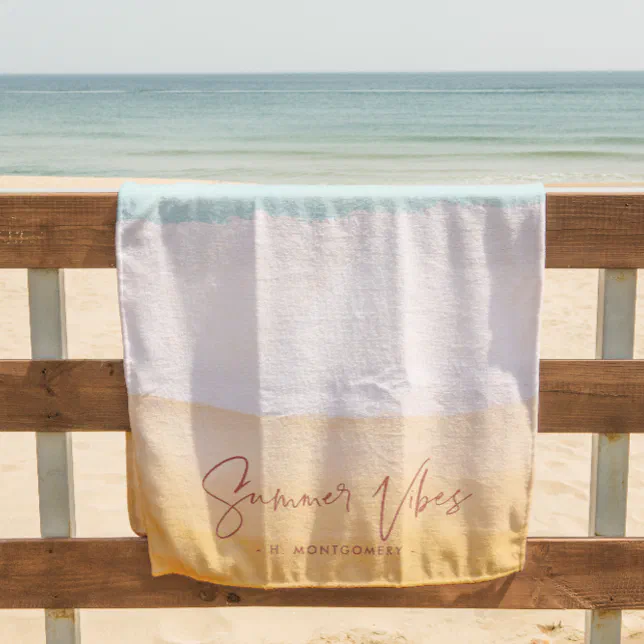 Summer Vibes | Ombre Beach Sun & Sand Monogram Beach Towel | Zazzle
