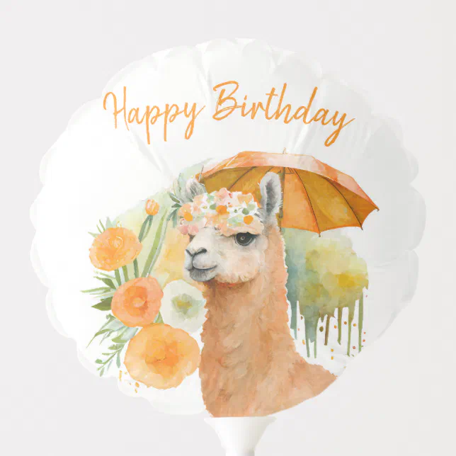 Summer Vibes Watercolor Llama - Happy Birthday Balloon | Zazzle