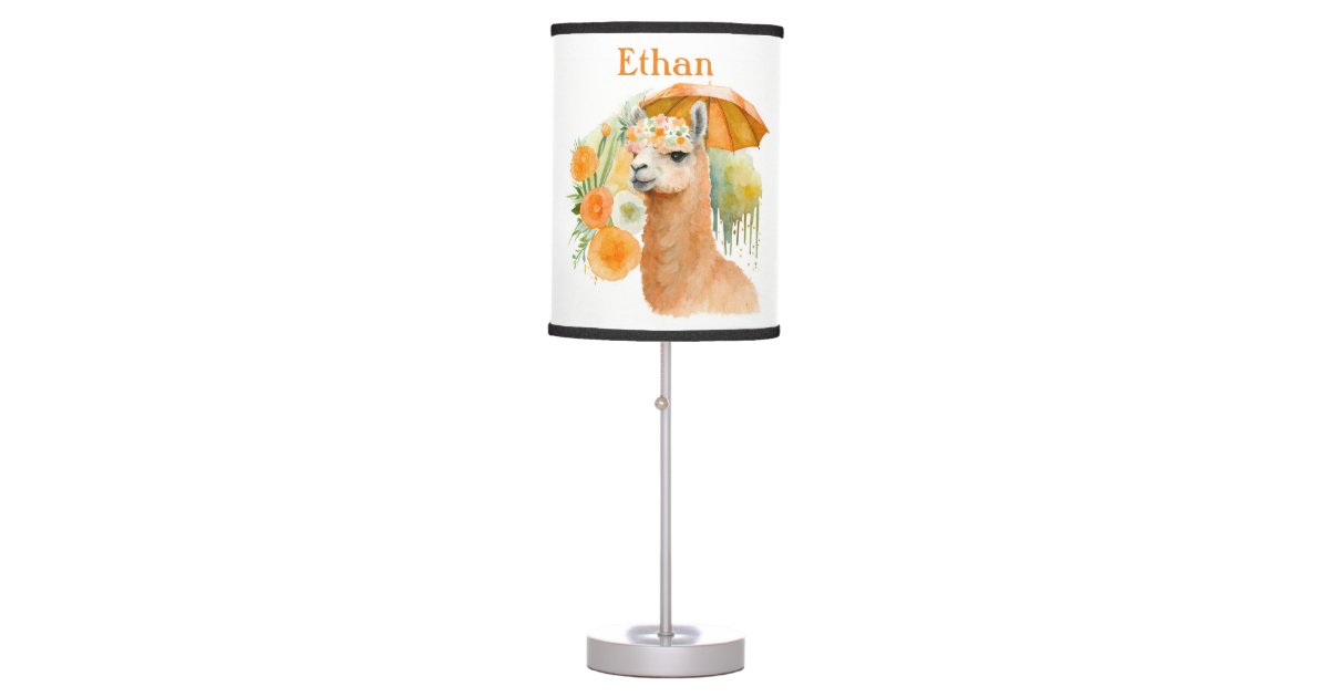 Summer Vibes Watercolor Llama - Personalized Table Lamp | Zazzle