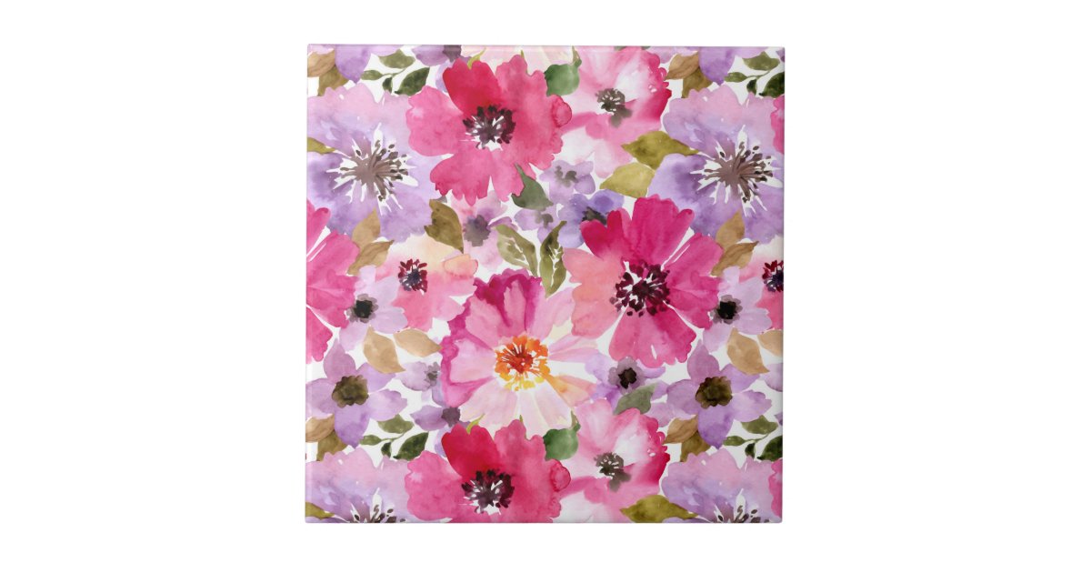 Summer Watercolor Floral Pattern Ceramic Tile | Zazzle
