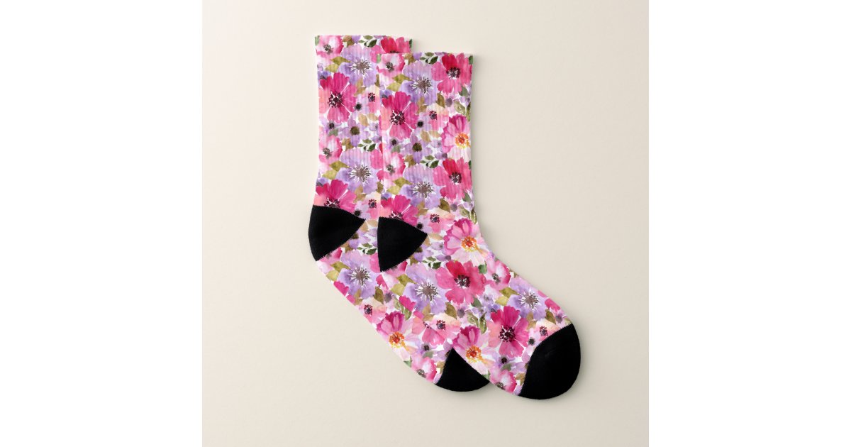 Summer Watercolor Floral Pattern Socks | Zazzle