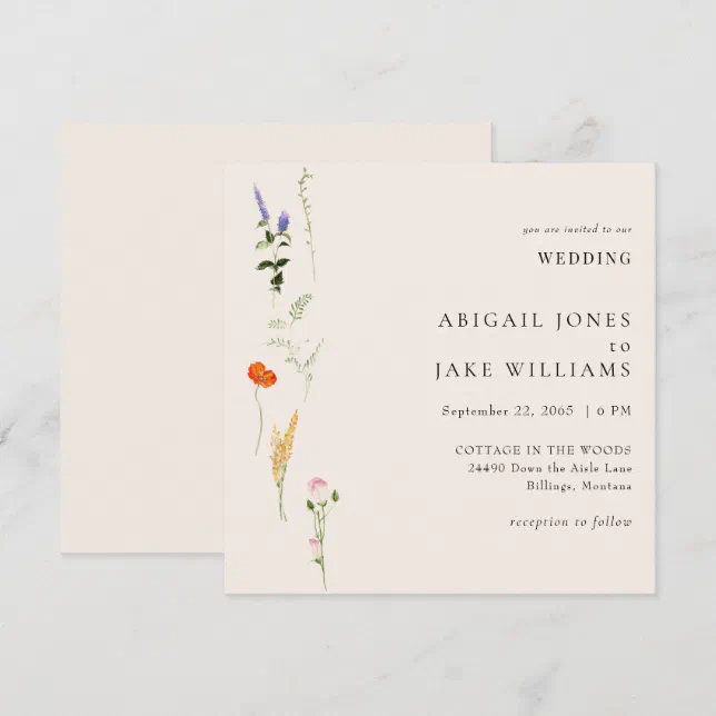 Summer Watercolor Floral Square Wedding Invitation | Zazzle