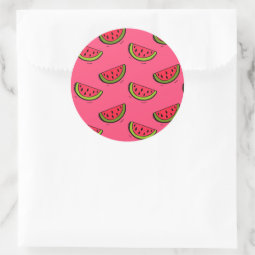 Summer Watermelon on Pink Pattern Classic Round Sticker | Zazzle