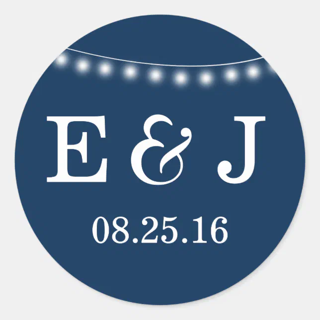 Summer Wedding String Lights Blue Classic Round Sticker | Zazzle