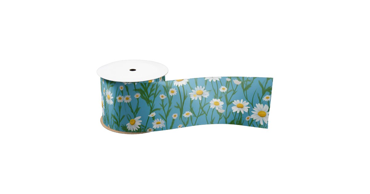 Summer White Daisies On Aqua Satin Ribbon | Zazzle