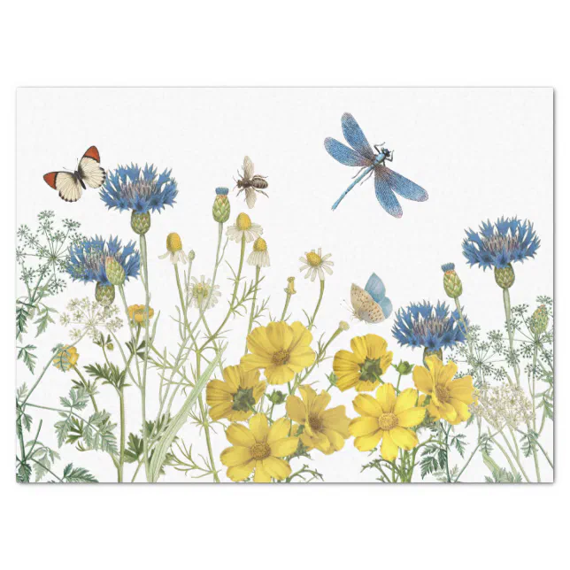 Summer Wildflower Floral Dragonfly Bee Craft Tissue Paper | Zazzle
