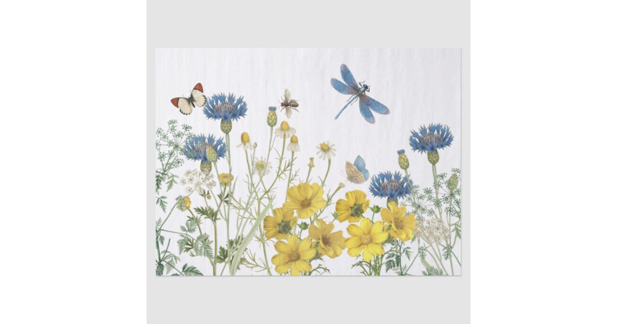 Summer Wildflower Floral Dragonfly Bee Craft Tissue Paper | Zazzle