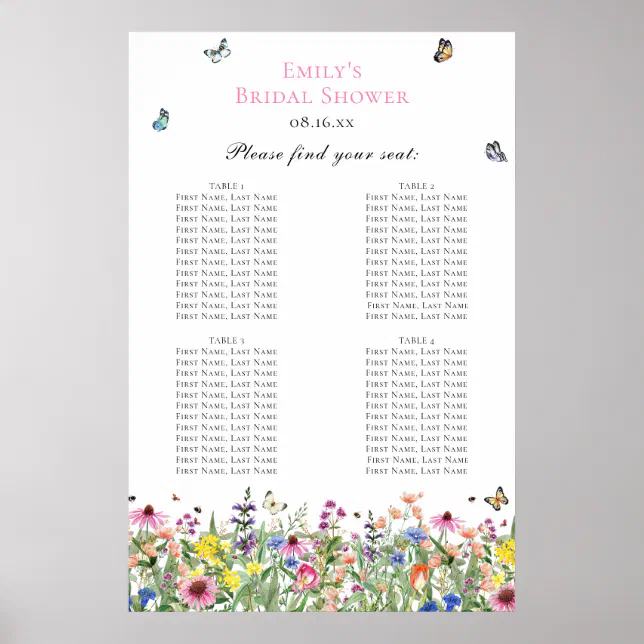 Summer Wildflower Seating Chart | Zazzle