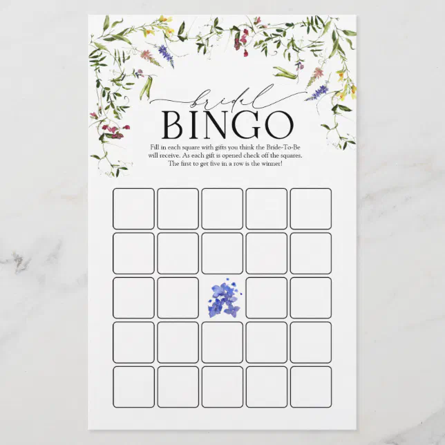 Summer Wildflower Watercolor Bridal Bingo Game | Zazzle