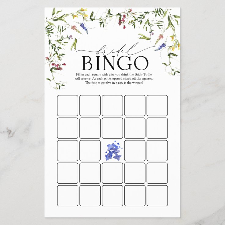 Summer Wildflower Watercolor Bridal Bingo Game | Zazzle