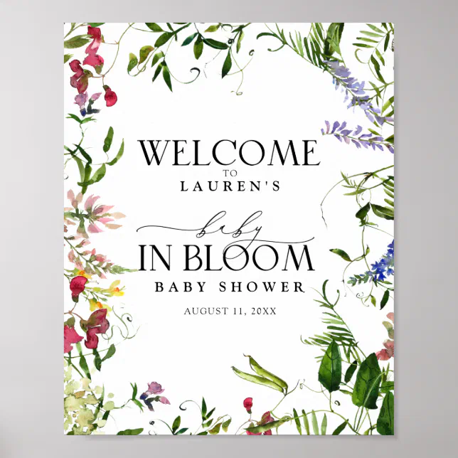 Summer Wildflower Watercolor Floral Shower Welcome Poster | Zazzle