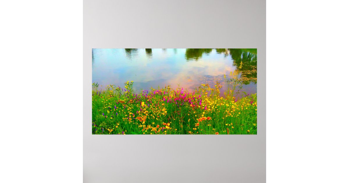 Summer Wildflowers and Pond Poster | Zazzle