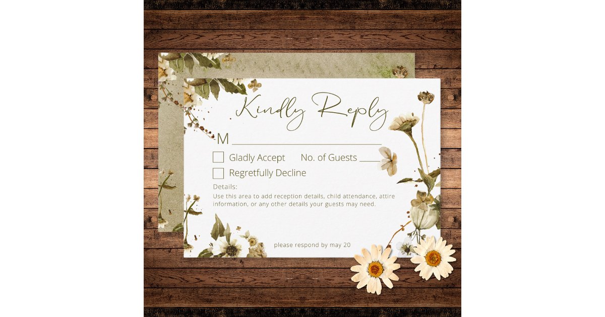 Summer Wildflowers & Daisies Wedding No Dinner RSVP Card | Zazzle