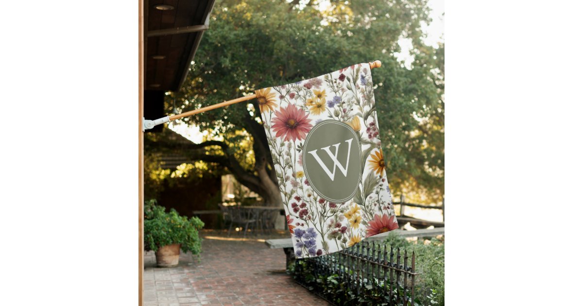 Summer Wildflowers Monogram House Flag | Zazzle