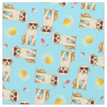 Yellow Labrador vintage florals mint Fabric | Zazzle