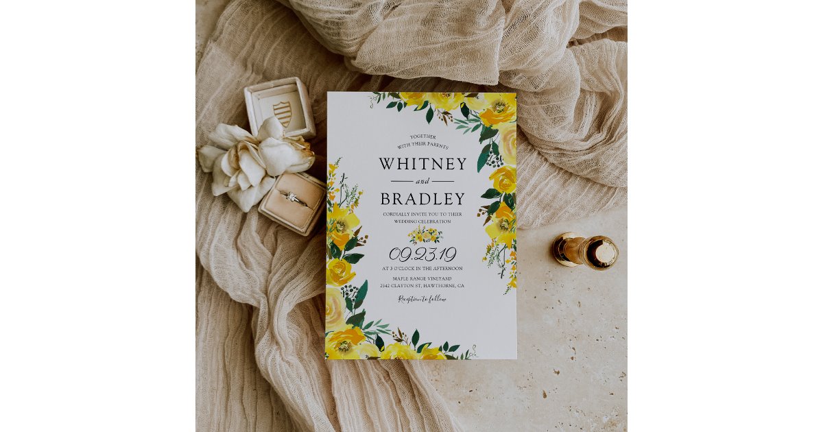 Summer Yellow Lemon Floral Wedding Invitation | Zazzle
