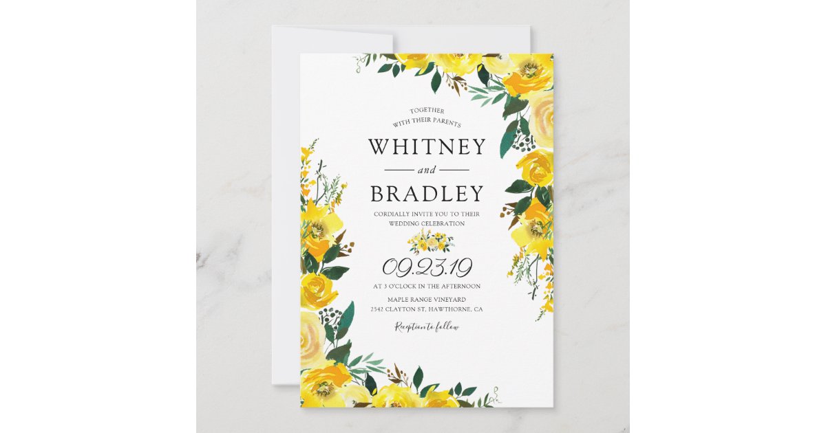 Summer Yellow Lemon Floral Wedding Invitation | Zazzle.com