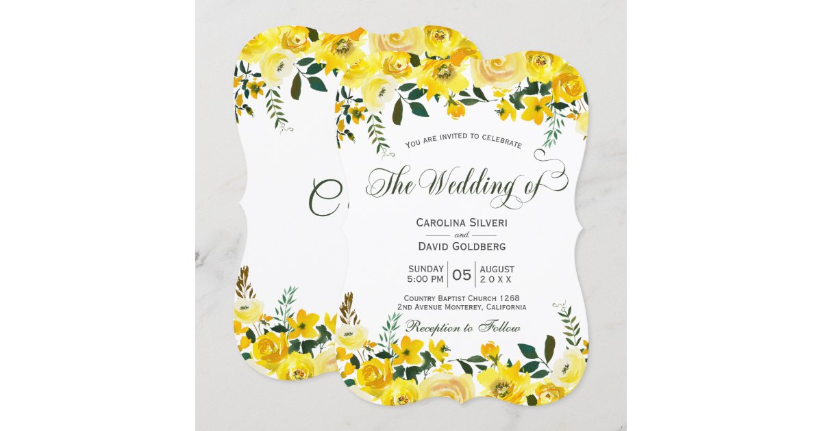 Summer yellow rose floral hand lettered wedding invitation | Zazzle