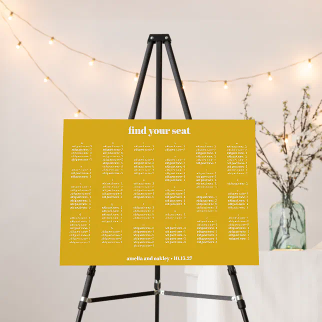 Summer Yellow Wedding Seating Chart Alphabetical Foam Board | Zazzle