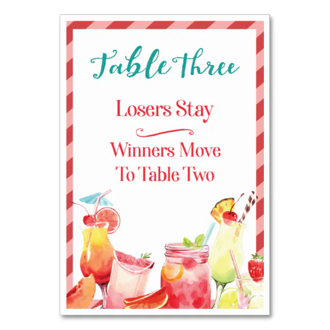 Summertime Drinks Table Card Three Bunco | Zazzle