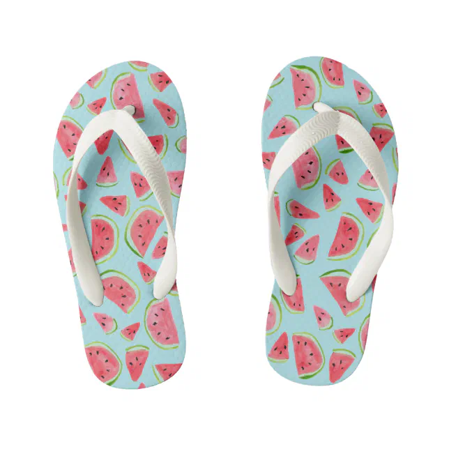 Summertime Fun Pink Blue Watermelon Pattern Kid's Flip Flops | Zazzle