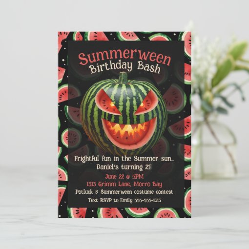 Summerween Birthday Party Spooky Summer Watermelon Invitation | Zazzle