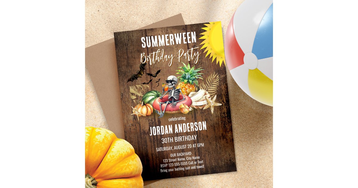Summerween Birthday Party Summer and Halloween Invitation | Zazzle