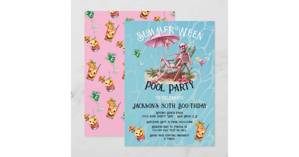 SummerWeen Halloween Beach Skeleton Invitation | Zazzle