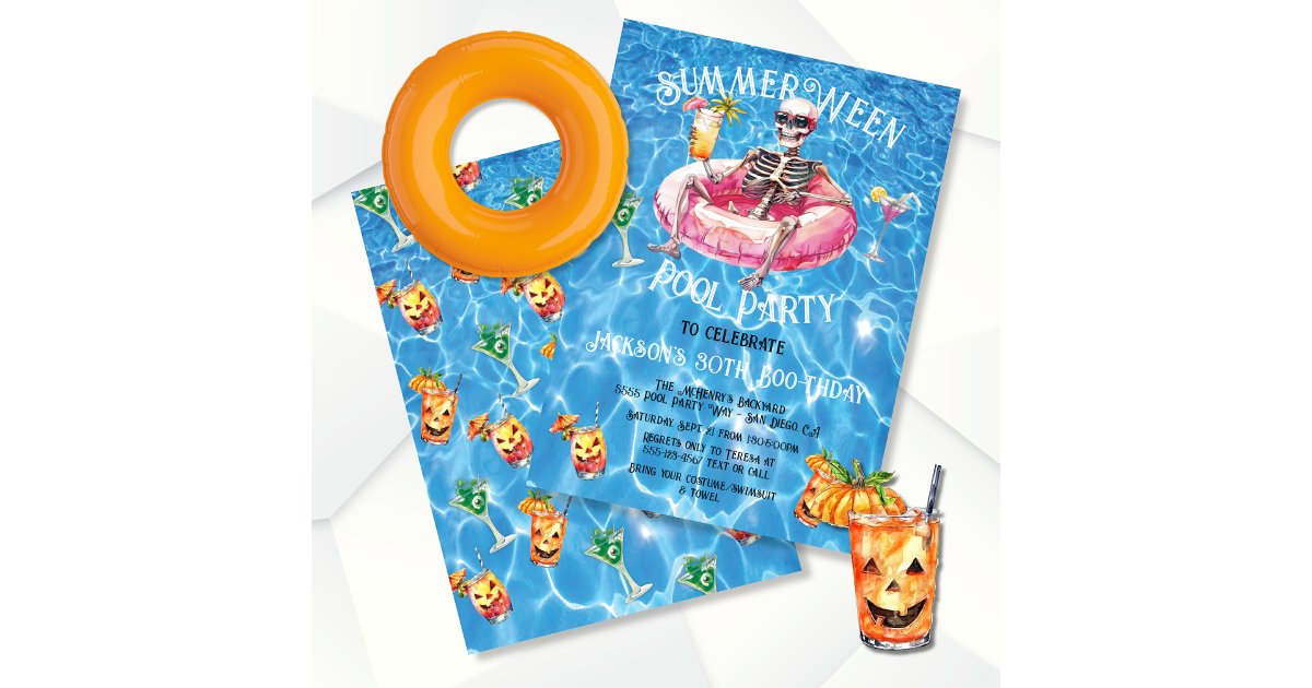 SummerWeen Halloween Pool Birthday Party Ghosts Invitation | Zazzle