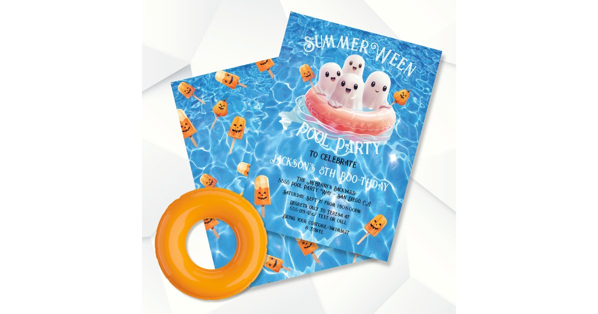 SummerWeen Halloween Pool Birthday Party Ghosts Invitation | Zazzle