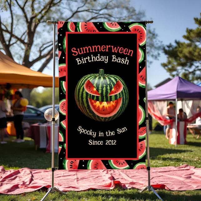 Summerween Party Watermelon Jack o Lantern Spooky Banner | Zazzle