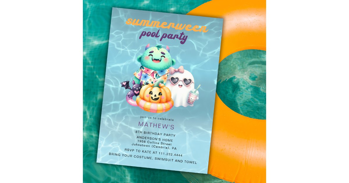 Summerween Pool Party Kids Birthday Party Any Age Invitation | Zazzle