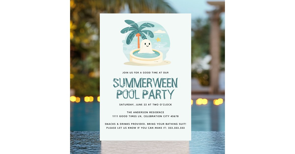 Summerween Summer Pool Garden Halloween Party Invitation | Zazzle