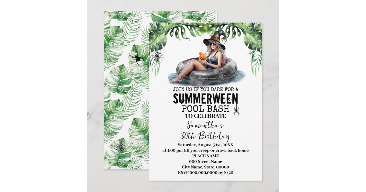 Summerween Tropical Witch Birthday Party Invitation | Zazzle