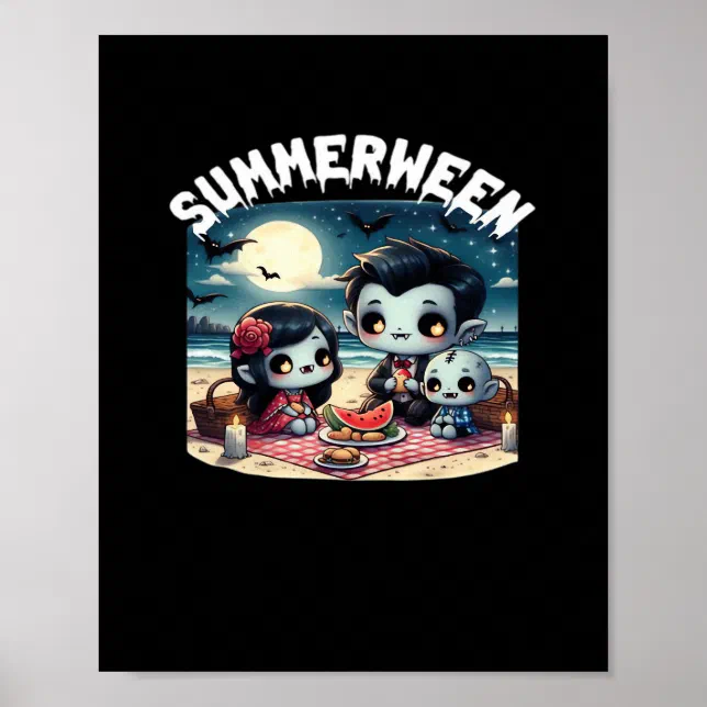 Summerween With A Family Of Vampires At The Beach Poster | Zazzle