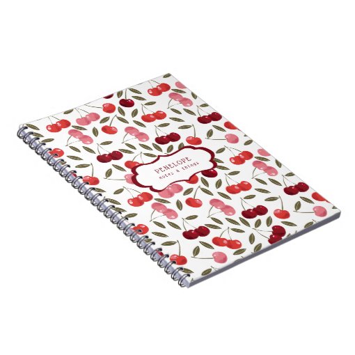 Summery Sweet Cherry Pattern | Monogram Notebook | Zazzle
