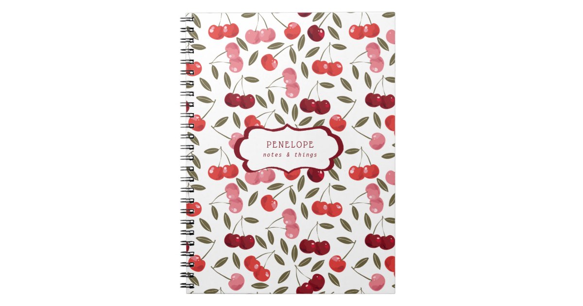Summery Sweet Cherry Pattern | Monogram Notebook | Zazzle