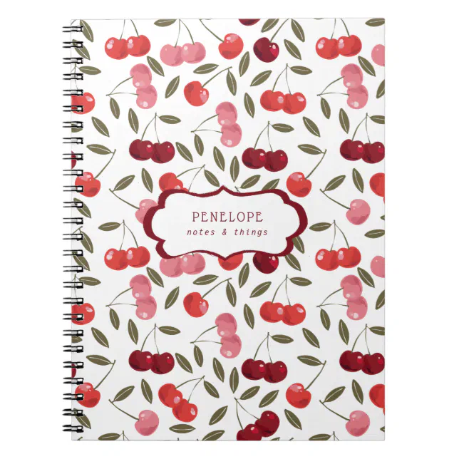 Summery Sweet Cherry Pattern | Monogram Notebook | Zazzle