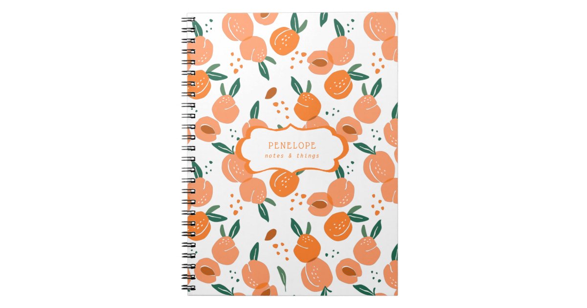 Summery Sweet Peach Pattern | Monogram Notebook | Zazzle