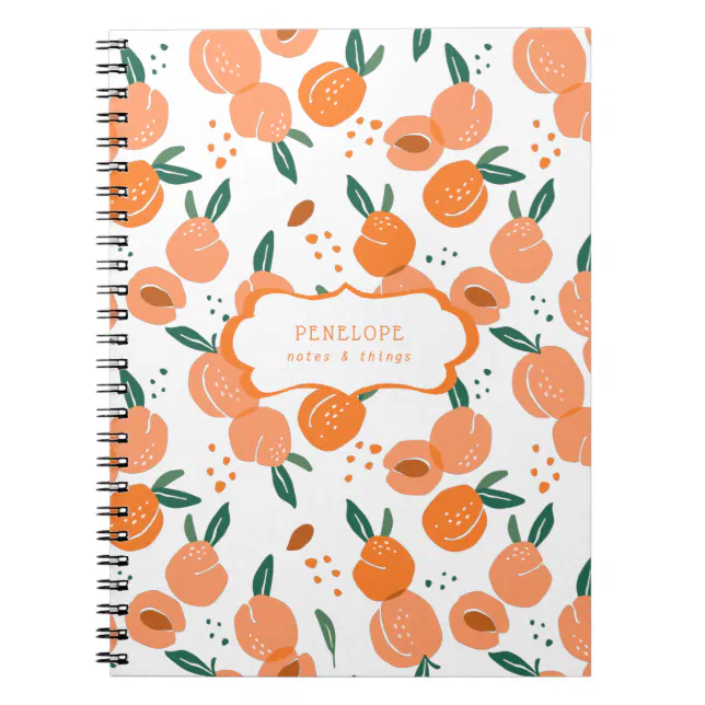 Summery Sweet Peach Pattern | Monogram Notebook | Zazzle