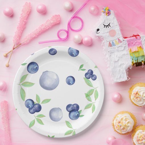 Summery Watercolor Blueberry Paper Plates | Zazzle