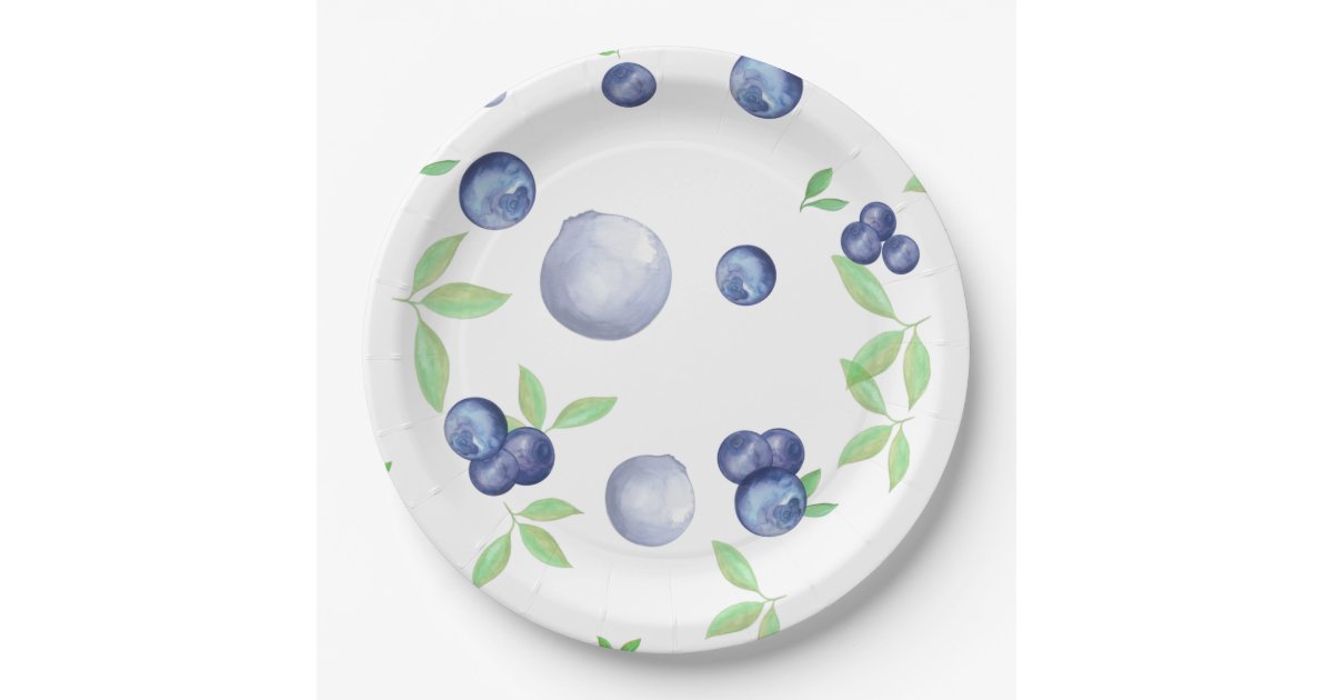 Summery Watercolor Blueberry Paper Plates | Zazzle