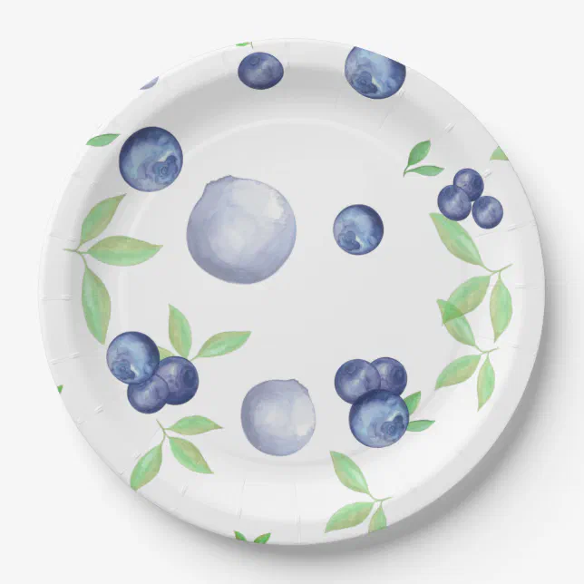 Summery Watercolor Blueberry Paper Plates | Zazzle