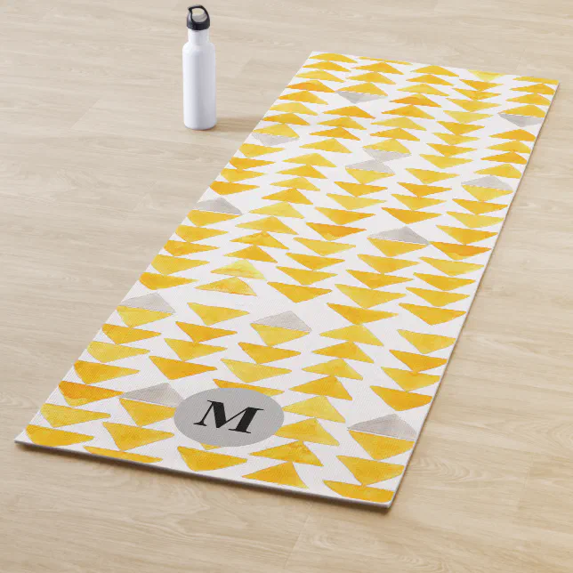 Summery Yellow Watercolor Pattern Monogram Yoga Mat | Zazzle