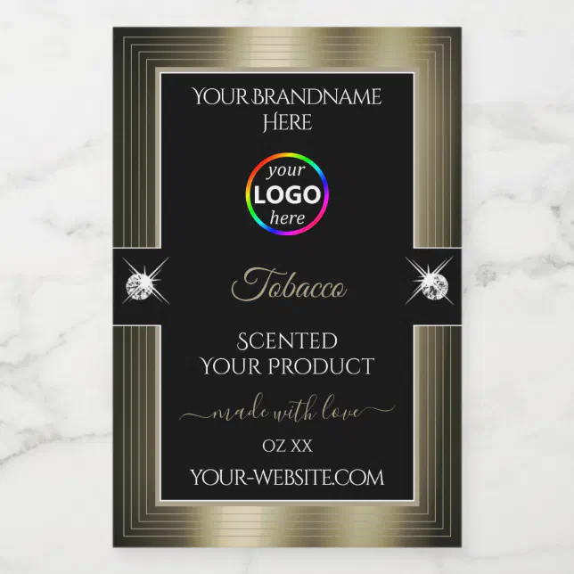 Sumptuous Black Shiny Platinum Logo Product Label | Zazzle