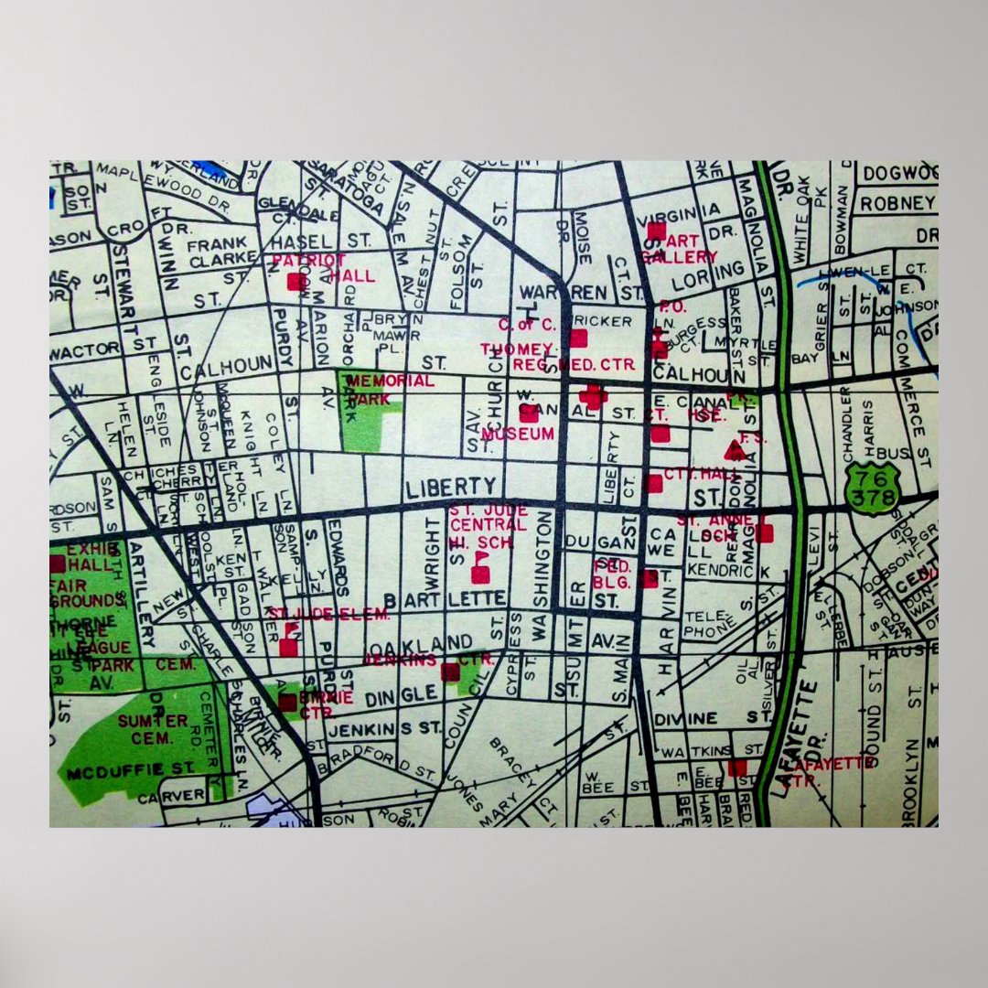 Sumter, SC Vintage Map Poster | Zazzle