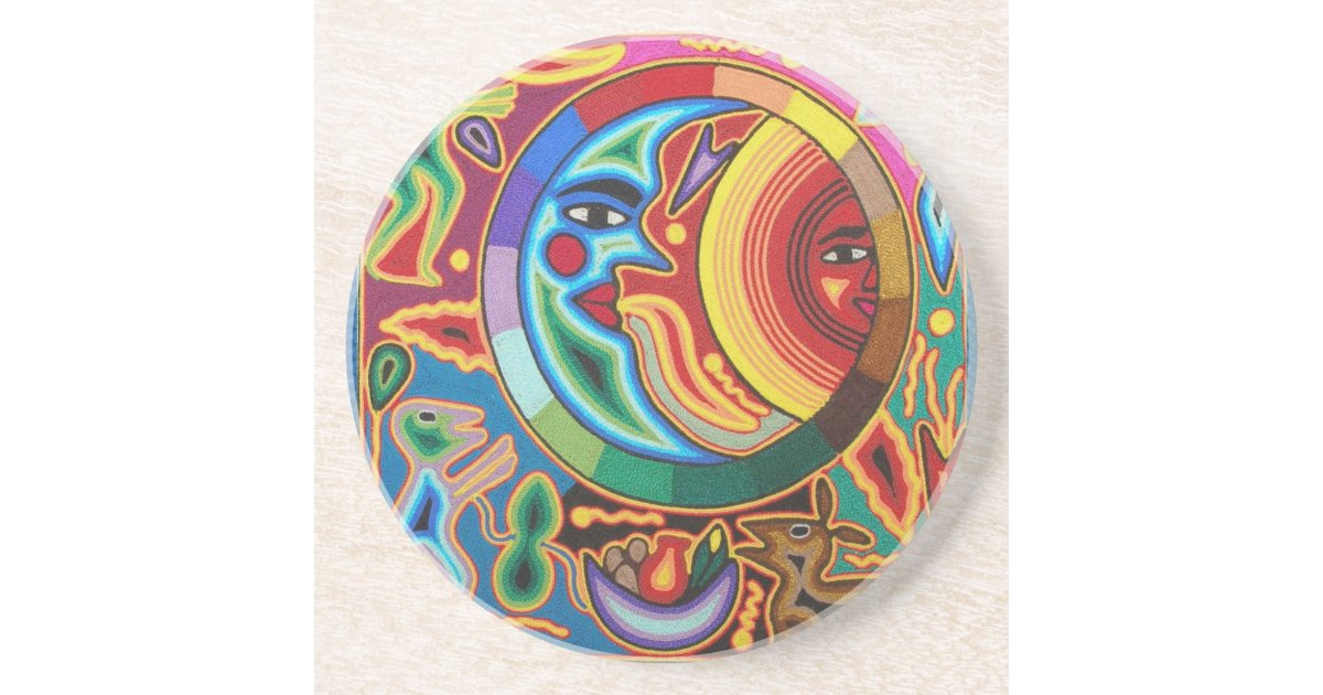 Sun and Moon Mexican String Art Coaster | Zazzle
