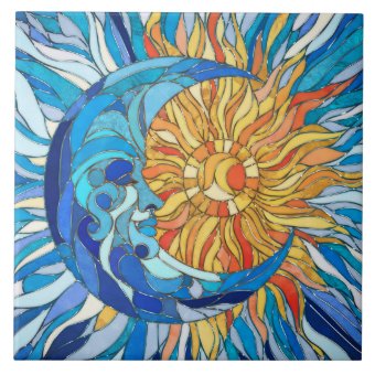 Sun and Moon Mosaic Art Ceramic Tile | Zazzle