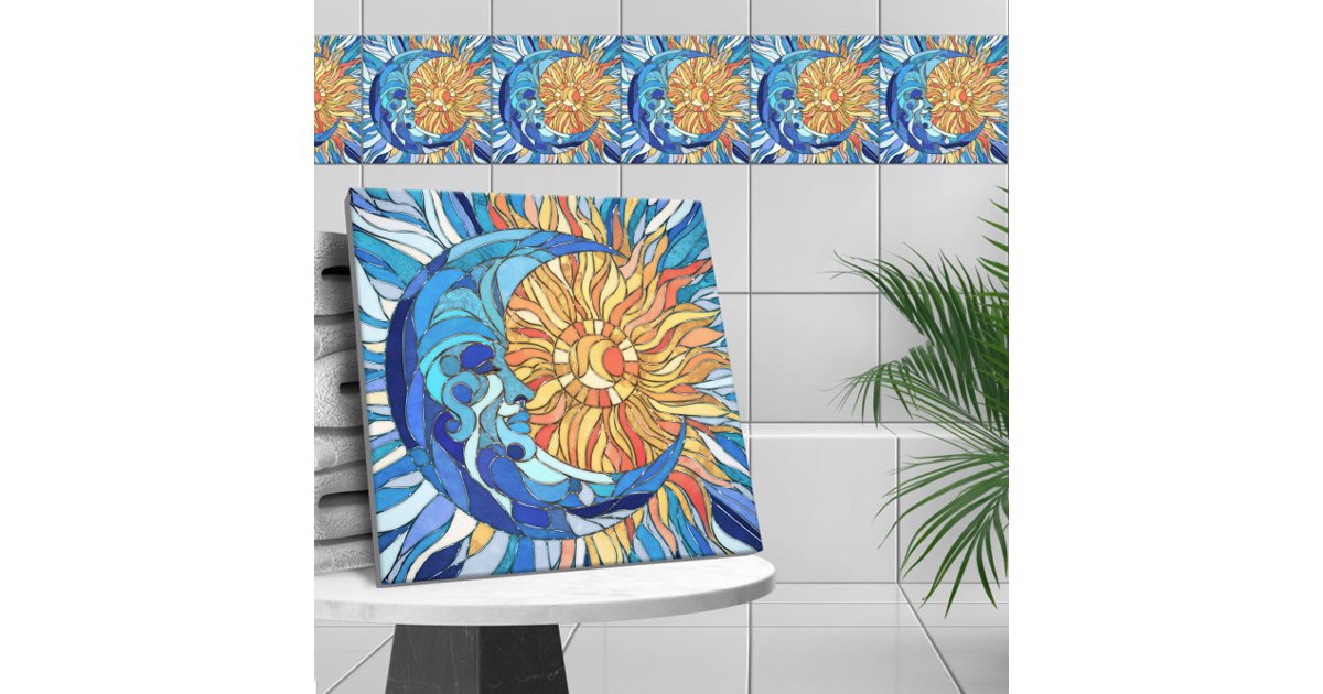 Sun and Moon Mosaic Art Ceramic Tile | Zazzle